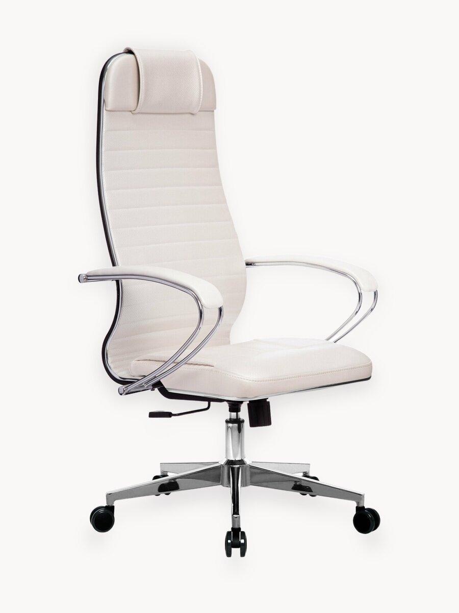 Кресло офисное метта К-6 хром, экокожа, сиденье и спинка мягкие, белое, 532455