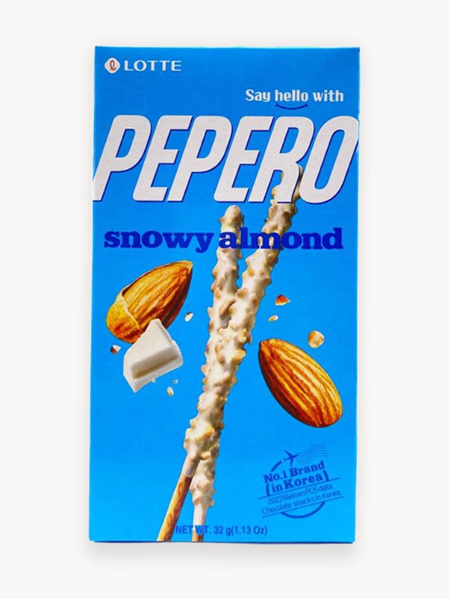 Хрустящие палочки Pepero Lotte снежный миндаль 32 г, Южная Корея