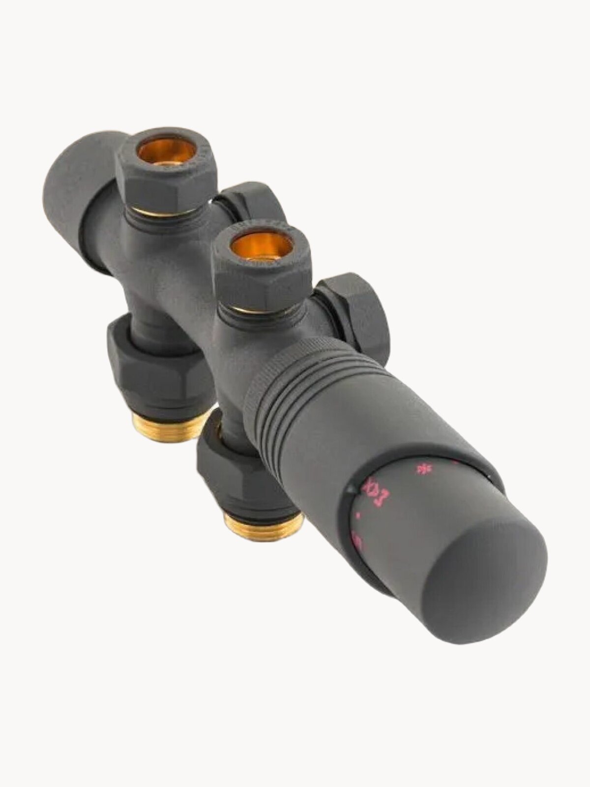 Комплект для нижнего подключения FLAMUX DOUBLE (TEMP) универсальный D 50 мм, G 3/4 x 1/2 + пер. 16x2,0 медь/15x2,0 с термоголовкой M30x1,5 (Черный, RAL 9005)