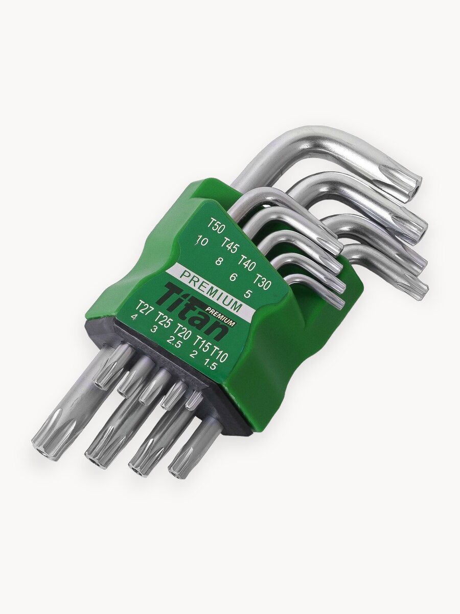 Ключи имбусовые, звездочки Torx 9шт. (T10-T50) малый набор, TITAN Premium, CT120903-1