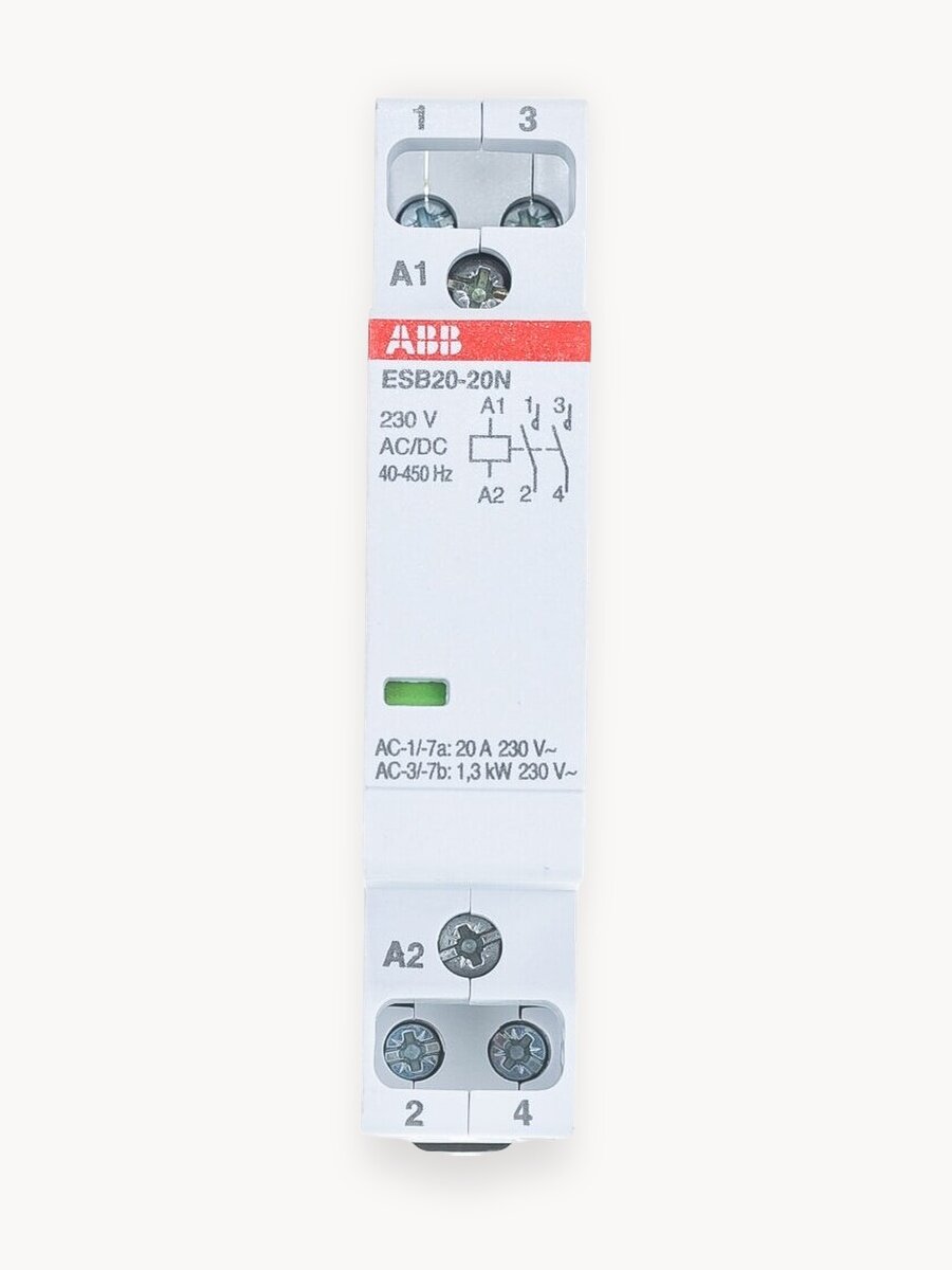 Контактор ABB ESB20-20N-06 модульный 20А АС-1, 2НО, катушка 230В AC/DC