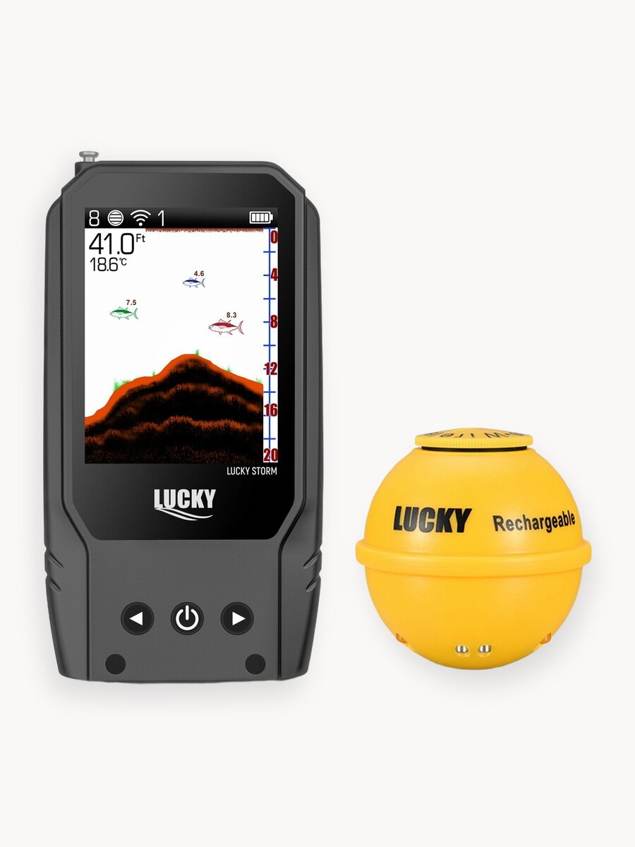 Эхолот Lucky FF205-LA с беспроводным датчиком-шаром, дальность 70 м, глубина 45 м, цветной экран, новинка 2025