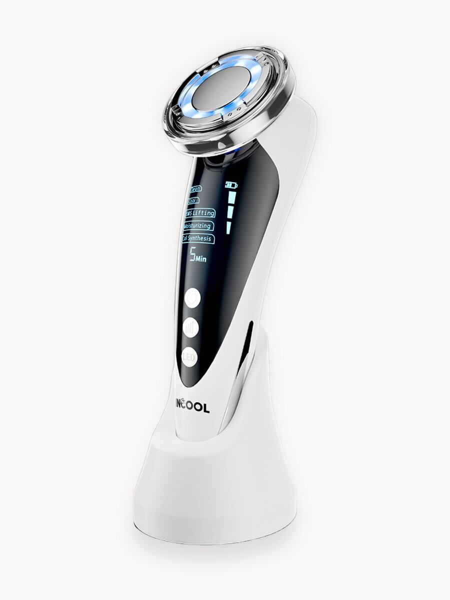 Микротоковый массажер для лица лифтинг аппарат для омоложения кожи INCOOL 5 в 1 белый