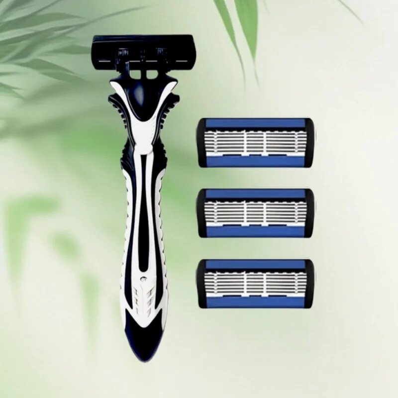 Классическая безопасная бритва из нержавеющей стали Razor 6 лезвий 1 handle 3Blades