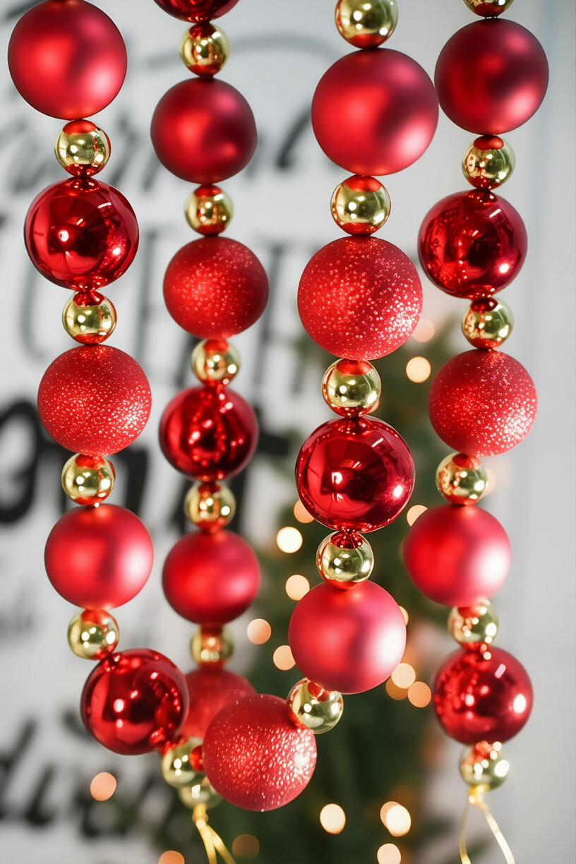 Бусы на ёлку новогоднее ожерелье, пластик, красный, золотой, 3-6 см, 210 см, Winter Deco 3081145