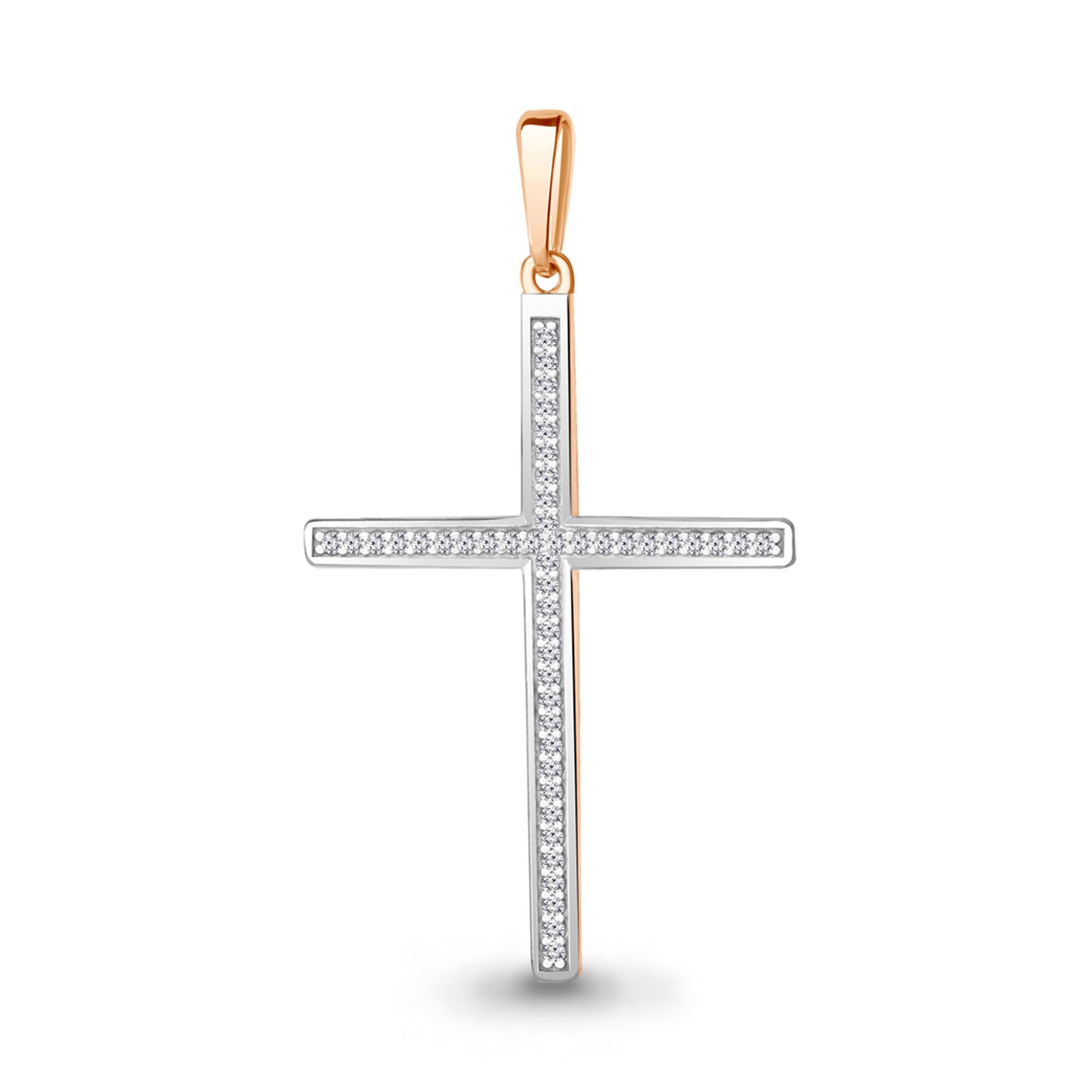 Крестик, красное золото, 585 проба, фианит