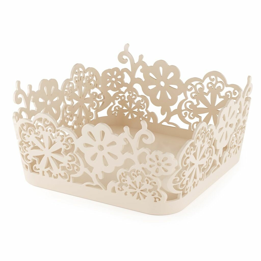 Корзина-сухарница Домашняя Мода пластмассовая "Соната", 16х16х8,5 см, бежевый (М6035)