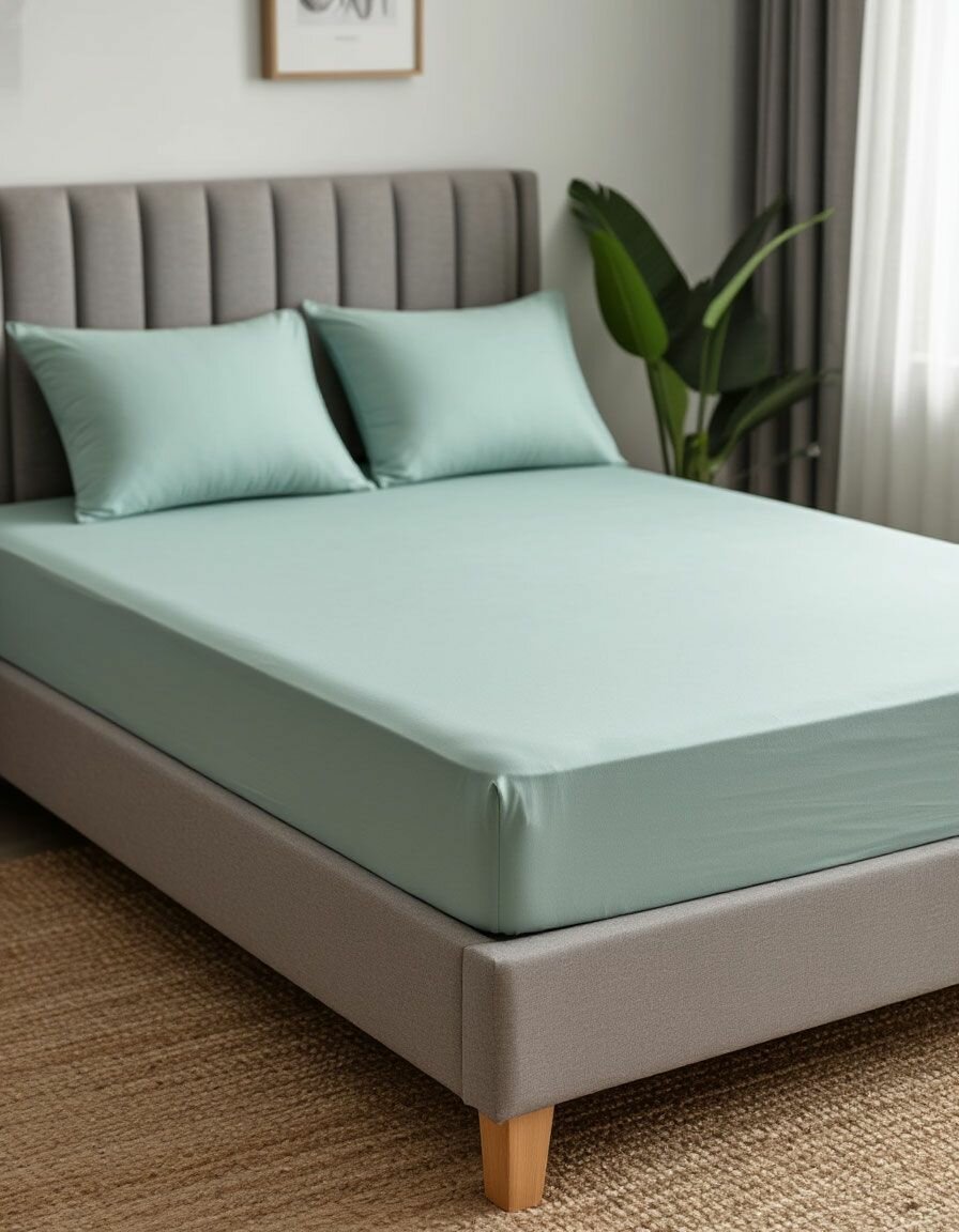 Простыня Бизнес Стиль, на резинке, твил-сатин, мятная, 180x210x20 см