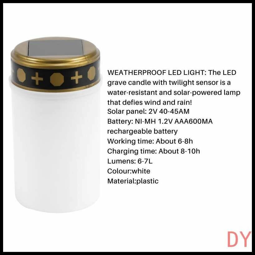 Белая могильная свеча для кладбища, солнечные фонари с подсветкой, светодиодная лампа, 1 шт.