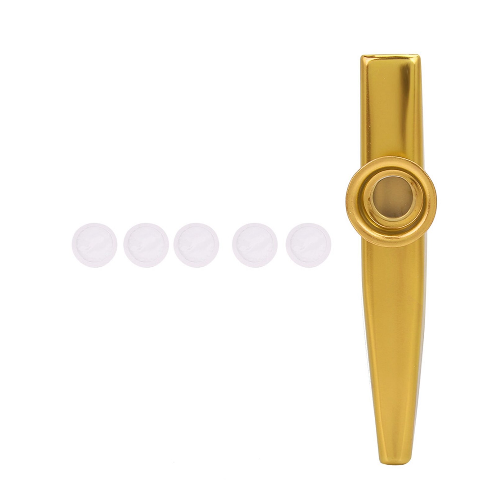 Миниатюрный портативный казу, музыкальный инструмент из алюминиевого сплава для игры на укулеле и гитаре, легкий и прочный, с золотистым покрытием.