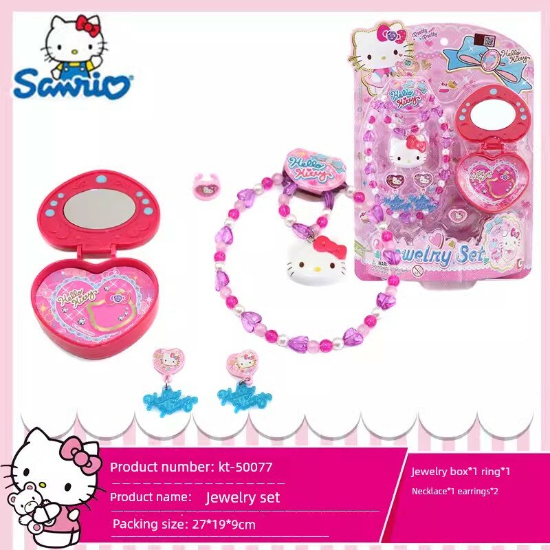 Набор ювелирных украшений Hello Kitty для девочек, милые аксессуары, совместимые серьги и ожерелье