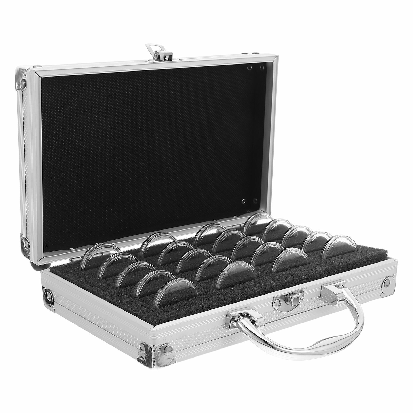 Серебристый кейс из металла и древесноволокнистой плиты для хранения монет и медалей