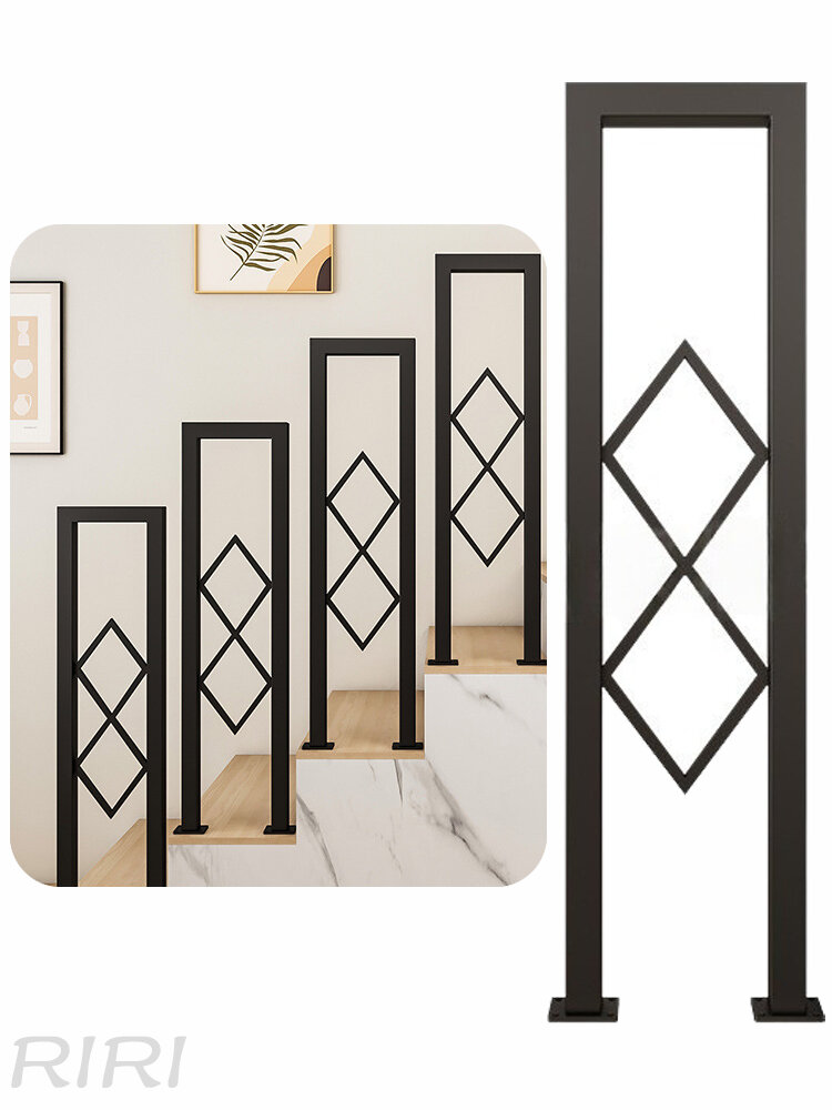 Кованые перила для лестницы черные с ромбовидным декором для крыльца, сада, лофта, уличных ступеней (1 шт.)