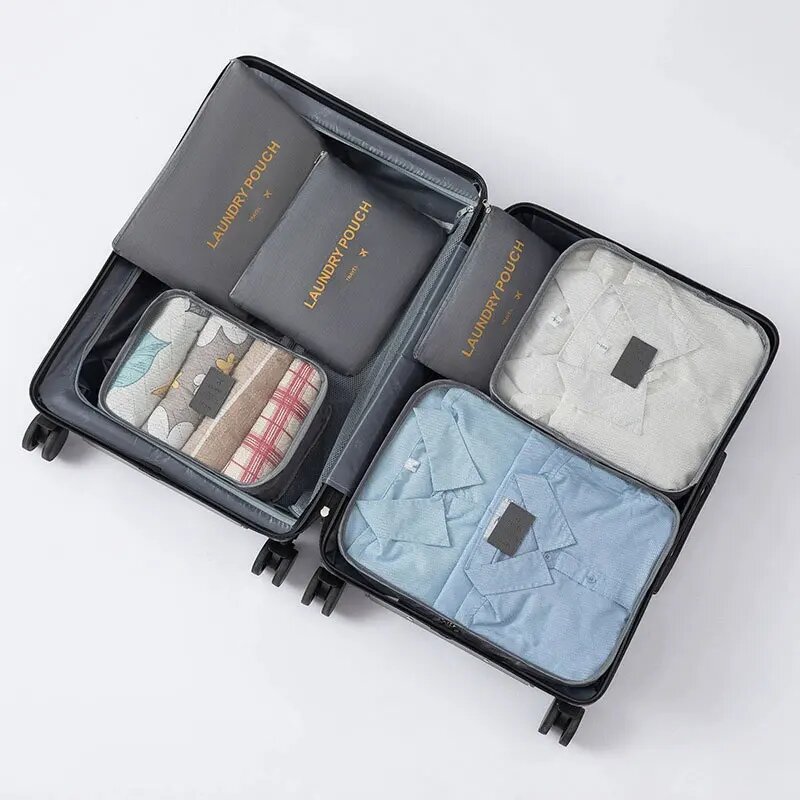 Дорожные сумки для хранения, упаковочный набор для чемодана, чехлы для хранения, набор из 6 предметов, портативный органайзер для багажа, складная сумка-органайзер для одежды, обуви