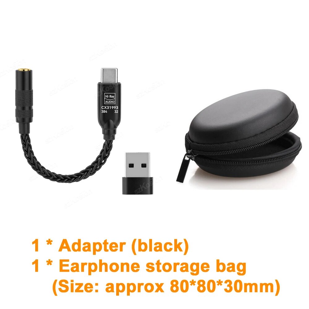 Аудиоусилитель SZKOSTON для наушников Type-C на 3,5 мм Black Set