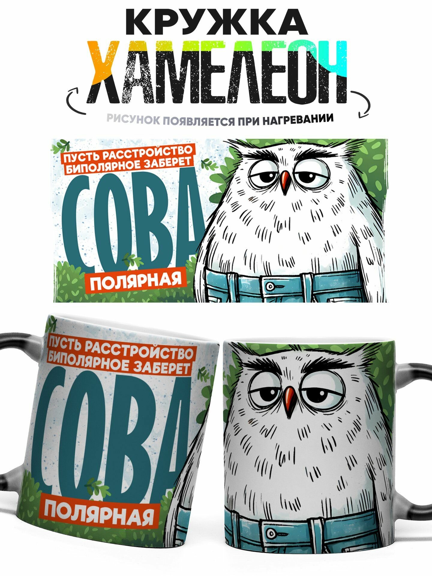 Кружка хамелеон Сова Полярная 330 мл