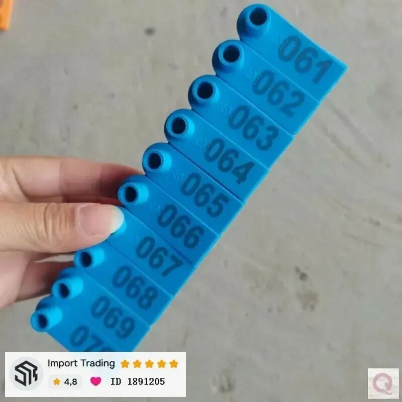 Бирки ушные для овец, коров, КРС и др. животных 100 шт. нумерация от 1 до 100, размер 48 x 18 мм, толщина 1,5 мм