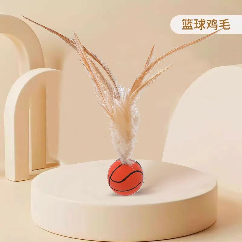 Игрушка для кошек с перьями, эластичный мяч на палке, саморазвлечение, средство от скуки, интерактивная игрушка для кошек, энергозатратная игрушка для питомцев