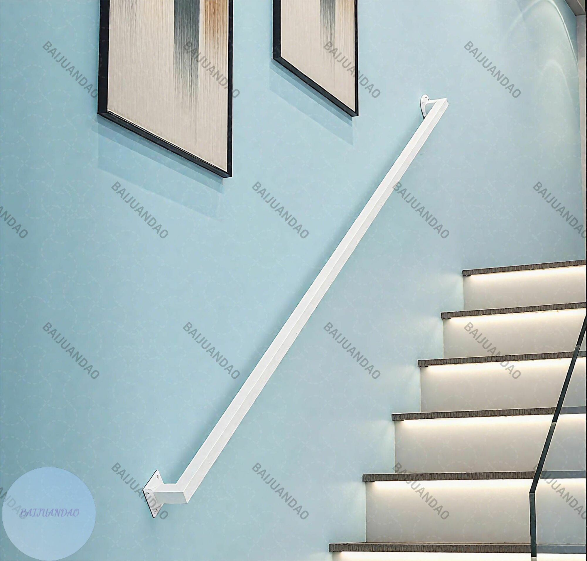 Перила для лестницы настенные, 2000mm комплект из квадратной стальной трубы, черные, антикоррозийное покрытие, крыльцо/пандус Поручень