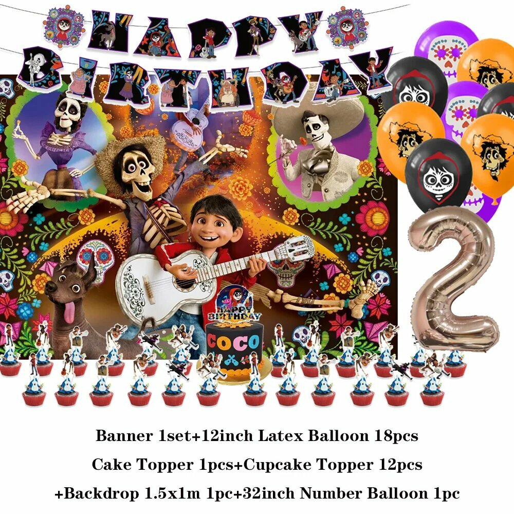 Мультфильм Диснея, музыкальная Коко, тема, украшение для дня рождения, фон, воздушные шары, вставка для торта, баннер, принадлежности для детского душа, подарок ребенку