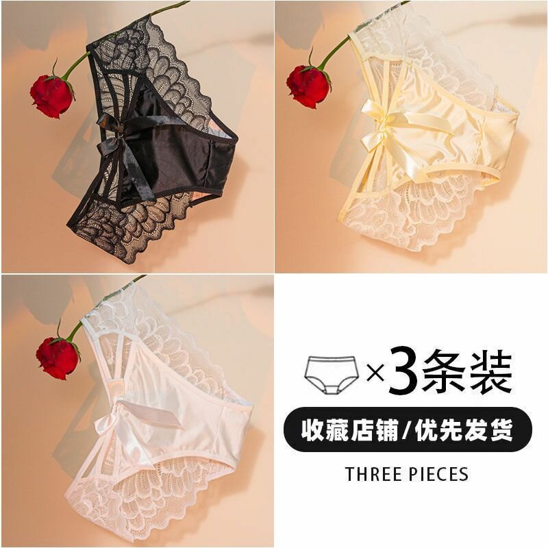 Частные сексуальные трусики для женщин с кружевным краем и бантом, студенческие трусики, перекрестные бесшовные трусики из чистого хлопка, летние треугольные трусики