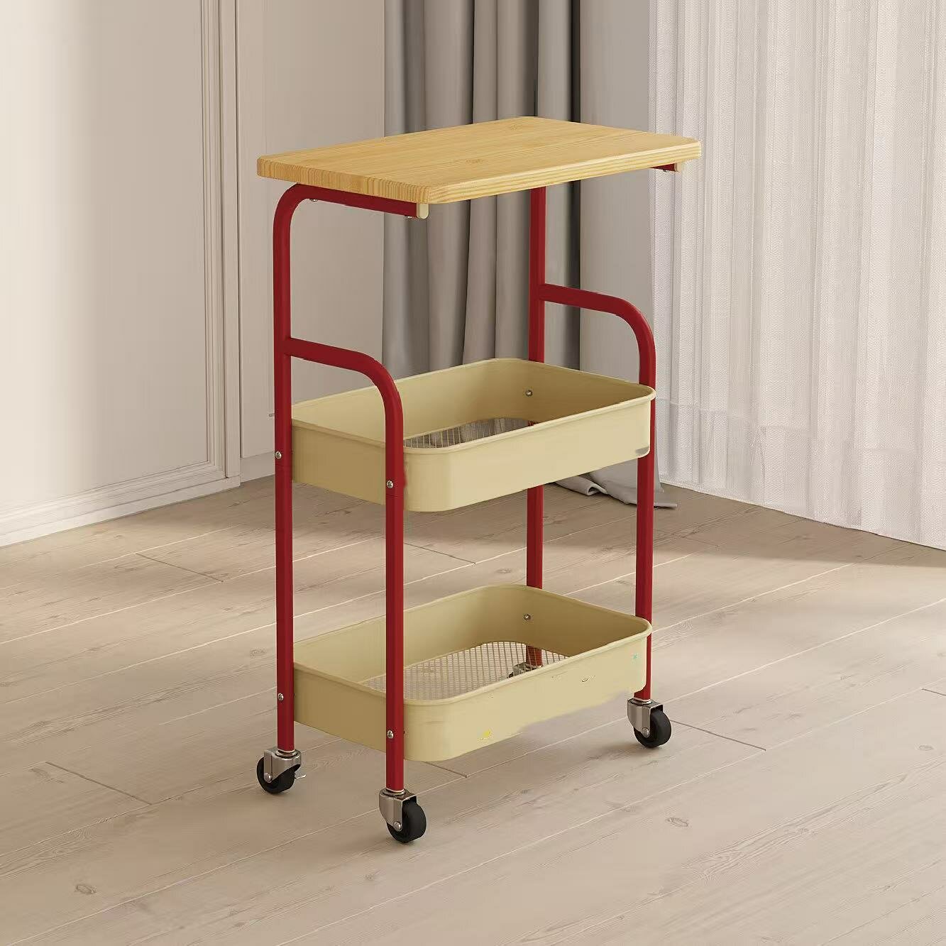 Мобильная двухъярусная тележка для домашнего использования, кофейный столик для гостиной, оптовая стойка для хранения в спальне с колесами, маленький столик для хранения