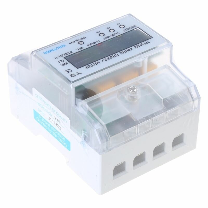 Трехфазный счетчик электроэнергии с подсветкой бытового рельсового типа напряжением 380 В