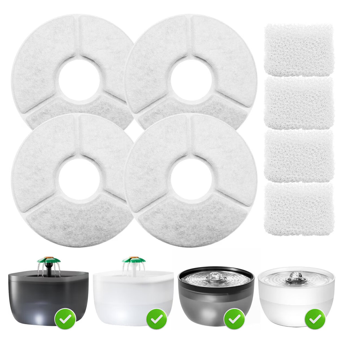 Фильтр для автопоилки фонтана W7/W8, сменный, 4 фильтра + 4 губки