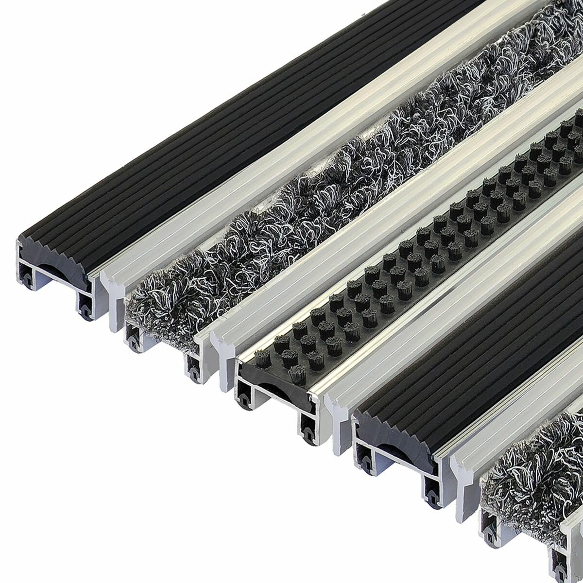 Придверная решетка Эконом "Щетка+резина+ворс+скребок" 60 х 40 см алюминиевая, грязезащитная, коврик от грязи