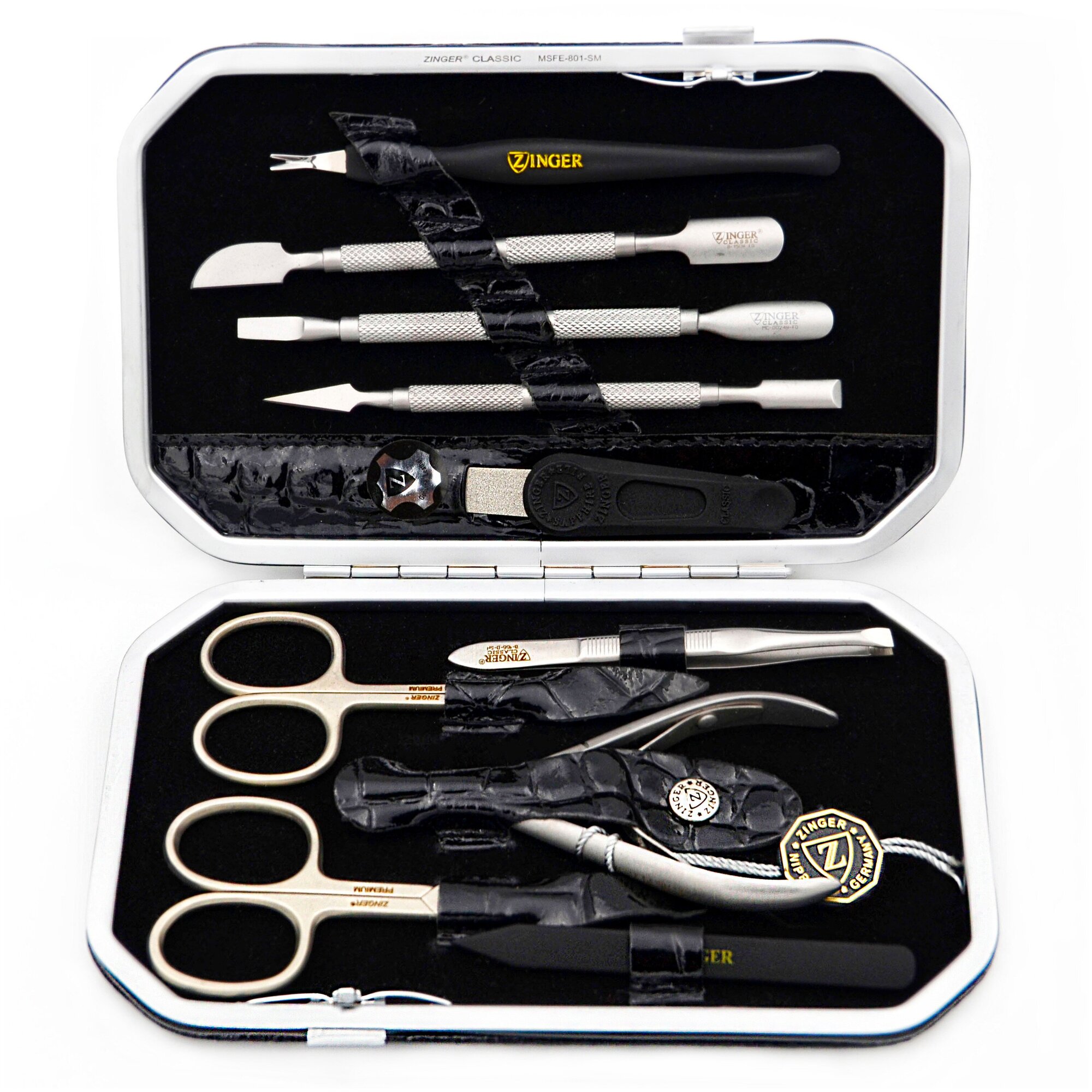 Маникюрный набор Zinger MSFE-801 SM, 10 предметов (ручная заточка)