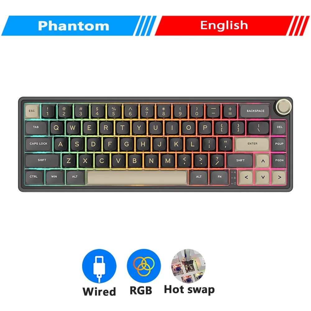 Royal Kludge RK R65 66-клавишная механическая геймерская клавиатура фантомный/зеленый песок BRAZILIAN PORTUGUESE Chartreuse Switch, Phantom