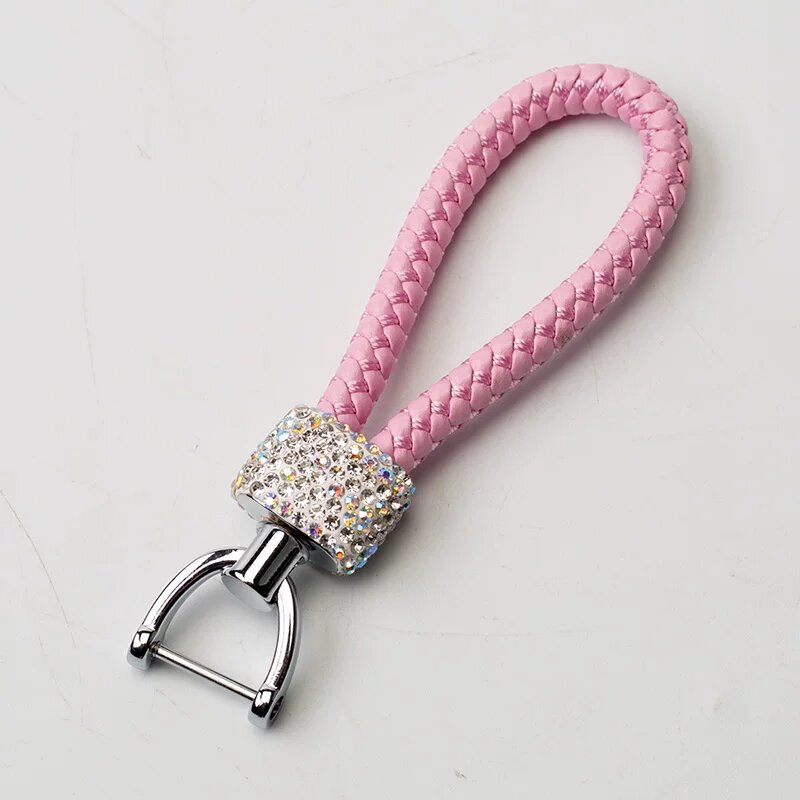 Брелок для ключей из плетеной веревки с инкрустацией бриллиантами и подвеской в виде специальной подковы, креативный