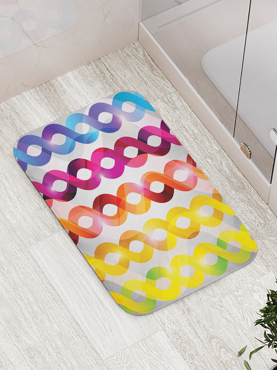Коврик для ванной комнаты, туалета "Плетеные спирали в красках" противоскользящий, 52х77 см, JoyArty