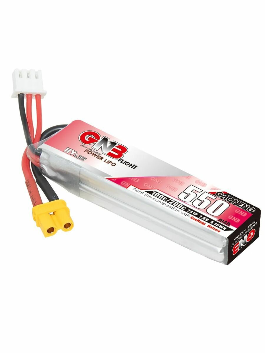 Аккумулятор LiHV GNB - 7.6V 550mah 100C (2S1P, разъем XT30, 12x18x69 мм)