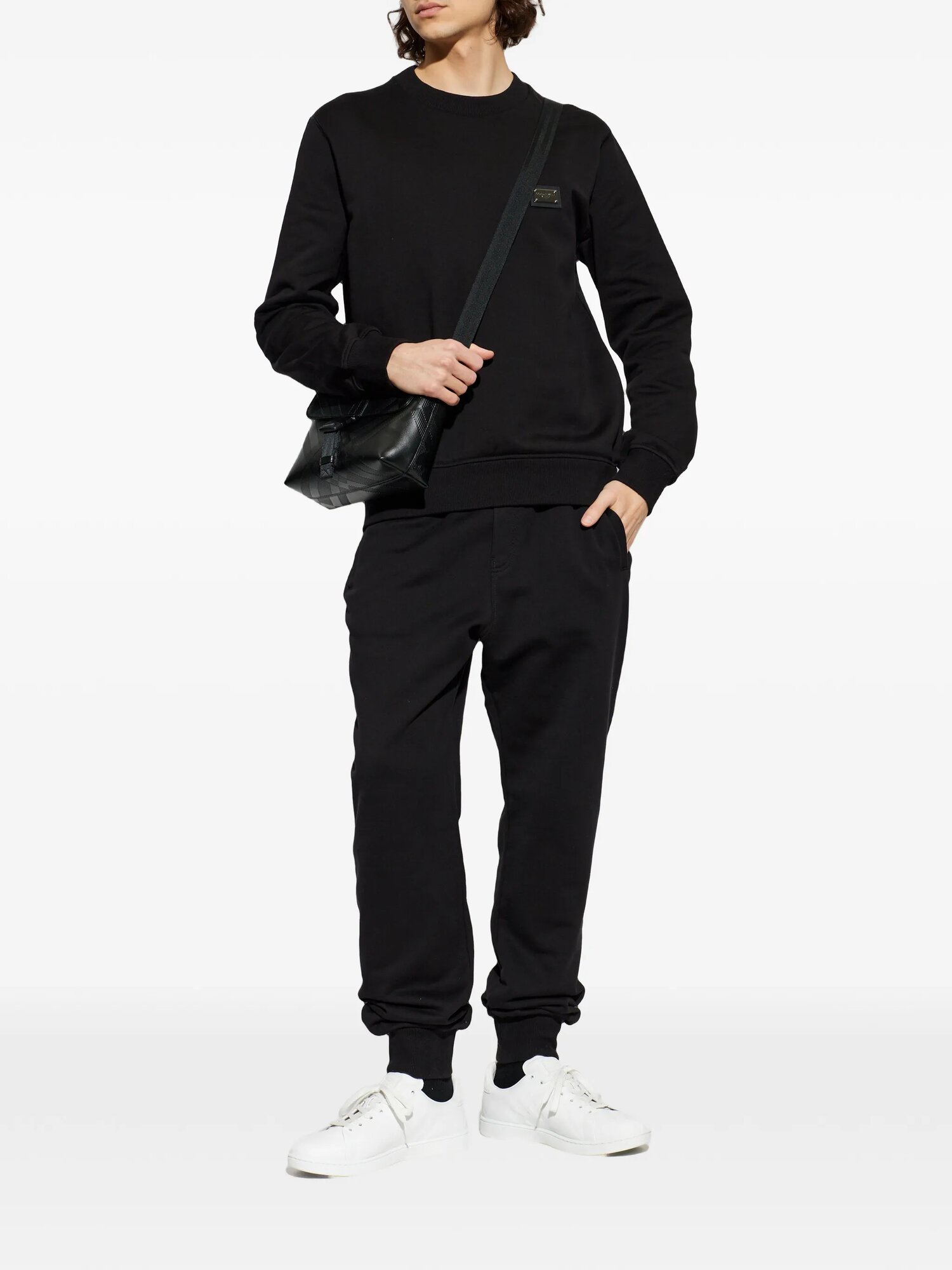 Толстовка DOLCE & GABBANA Logo-plaque crew-neck sweatshirt, размер 58, , black/black — фото 1