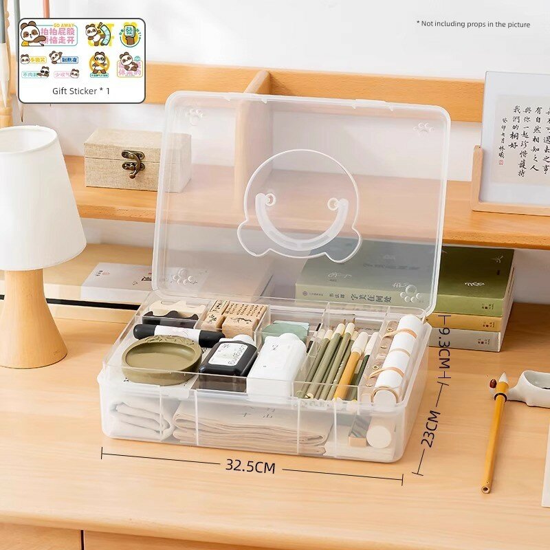 Каллиграфический набор: двухслойный прозрачный настольный футляр для чернильницы, кисти и четырех сокровищ учёбы,