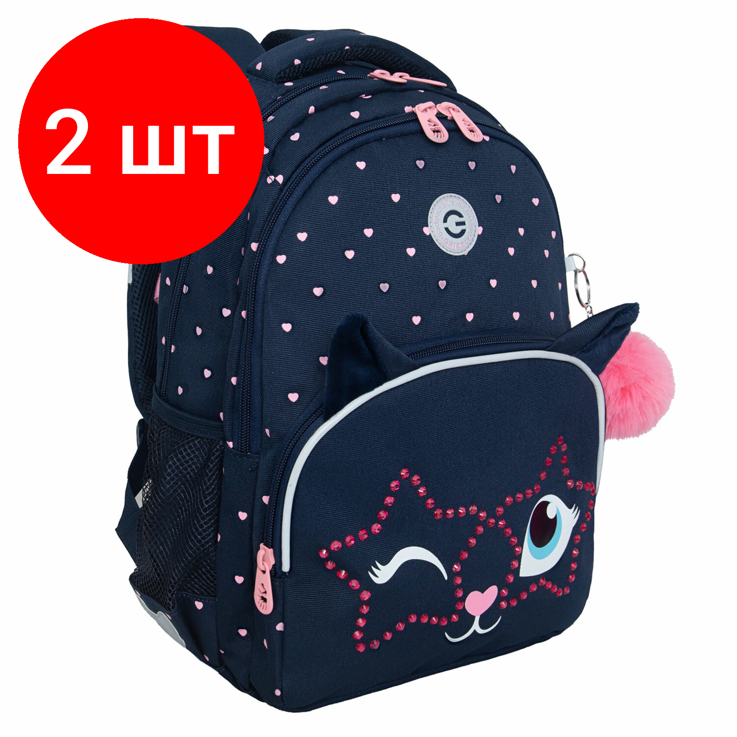 Комплект 2 шт, Рюкзак GRIZZLY школьный, анатомическая спинка, 2 отделения, для девочек, WINK, 40х27х20 см, RG-460-6/4