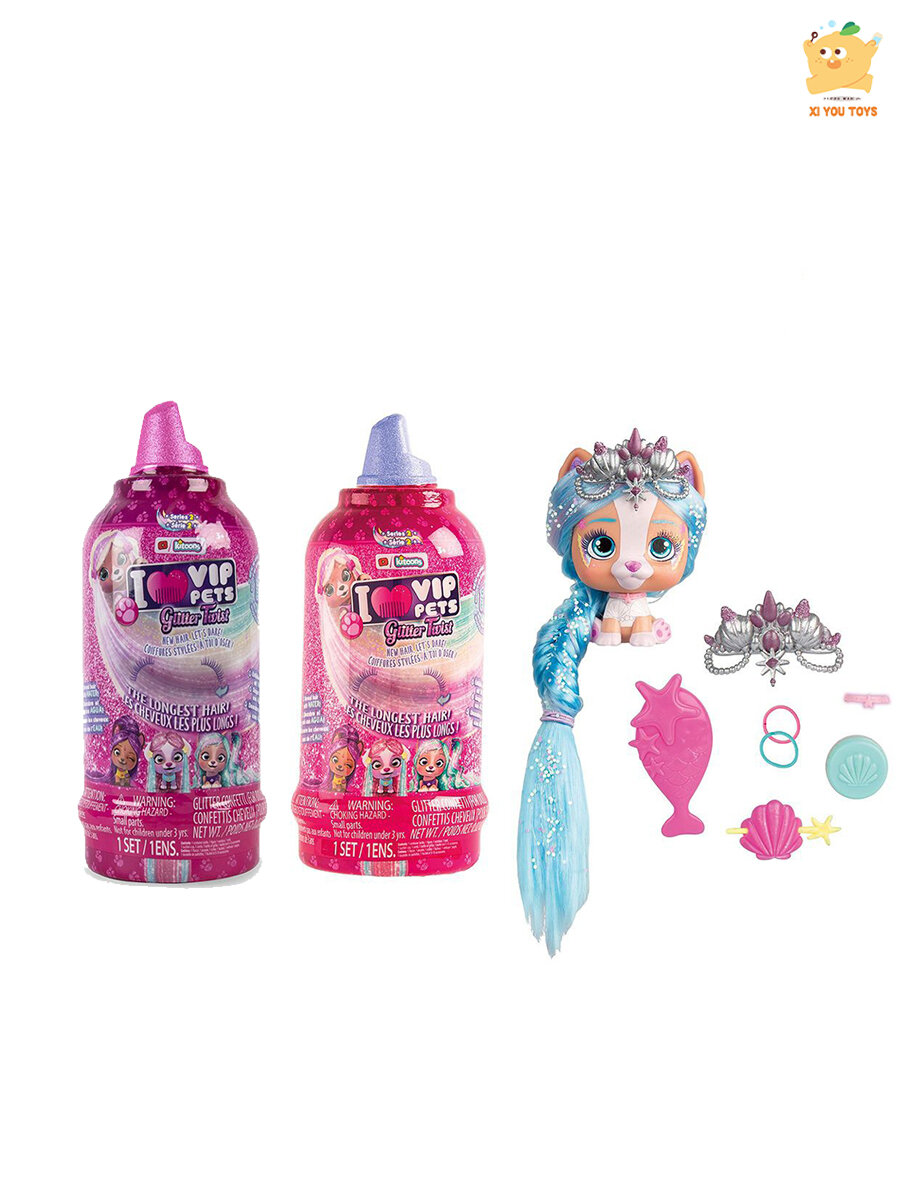 IMC Toys Vip Pets Glitter Twist Surprise Hair Reveal Random 2 Item Random Color / Плюшевая Игрушка-щенок-сюрприз С Очень Длинным Блестящим Мехом, Подходящая Для Детей В Возрасте От 5 Лет И Старше.