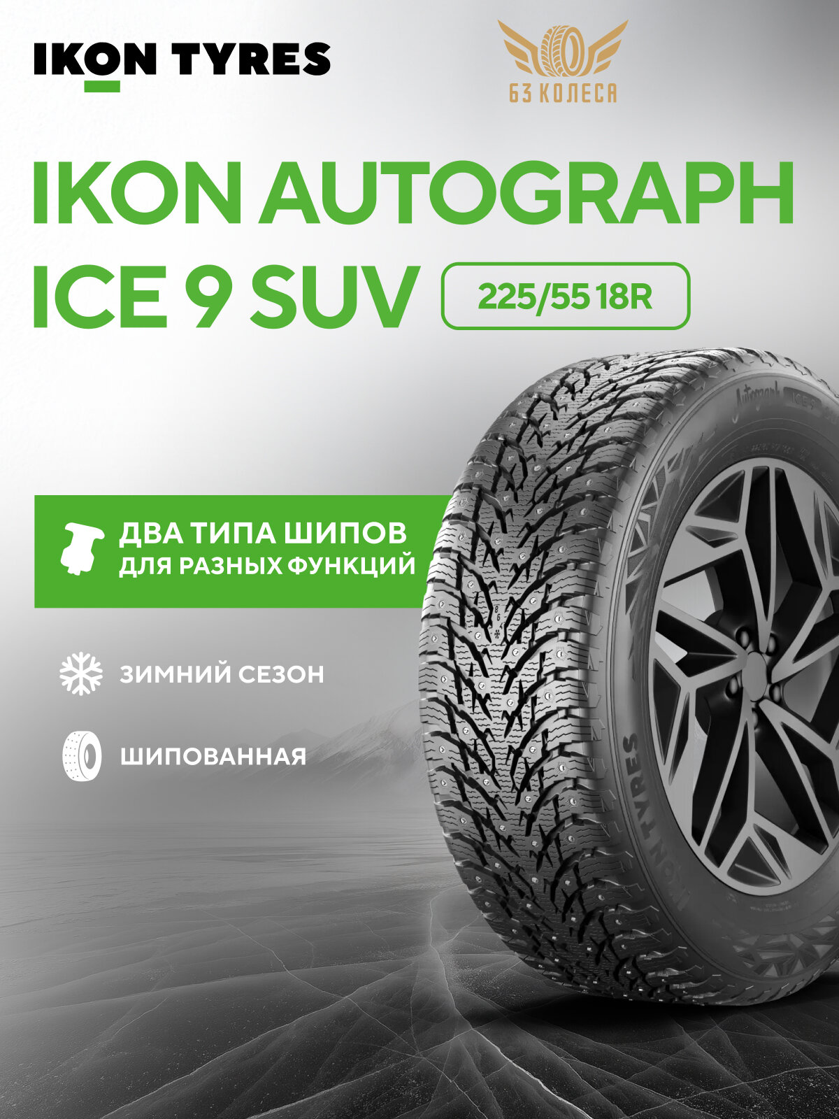 Зимние шины Ikon Tyres Autograph Ice 9 SUV 225/55 R18 XL 102T Шип, Haval Jolion