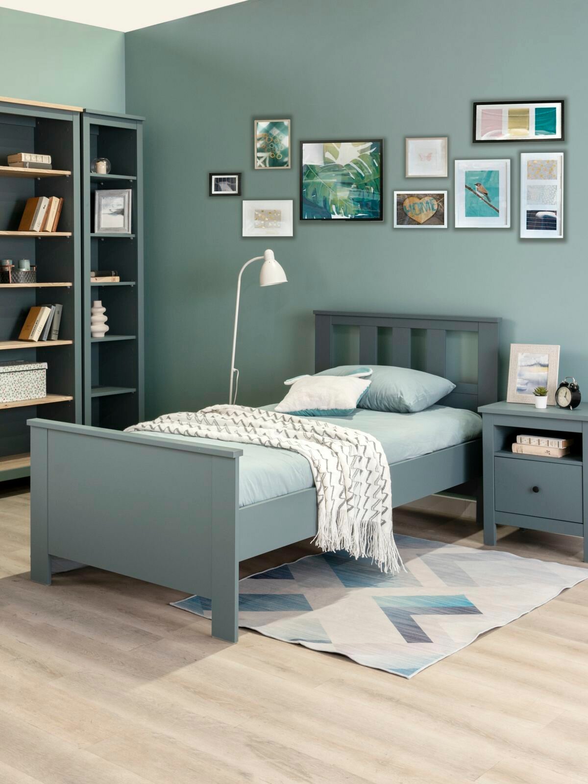 Кровать односпальная Сага, 90х200 см, темно-бирюзовая, ГУД лакк