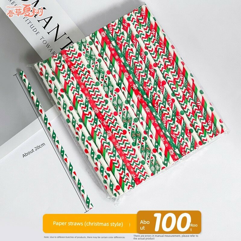 Бумажные соломки с рождественским рисунком, 10 шт. для детских напитков, праздничные аксессуары