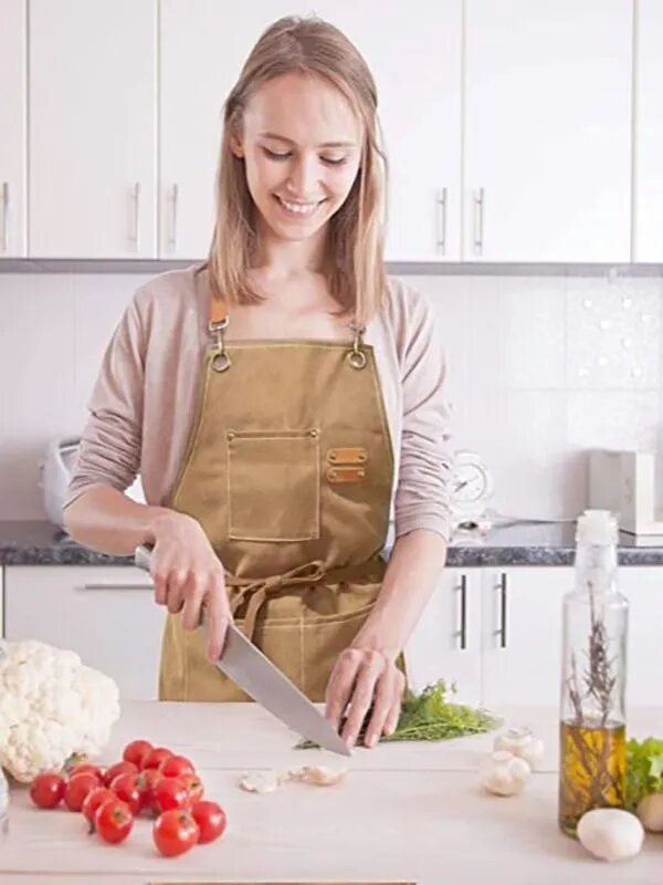Фартук художника, универсальный фартук для кухни и гриля, из брезента, цвета хаки. — фото 1