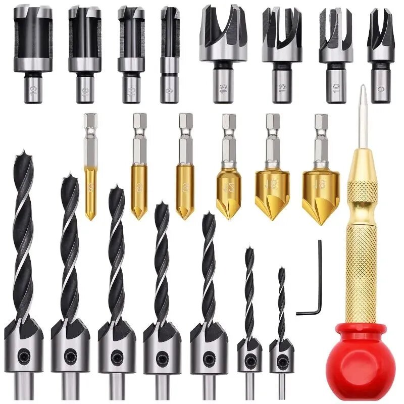 23шт Деревообрабатывающее сверло для снятия фаски, фрезы для зенковки древесины