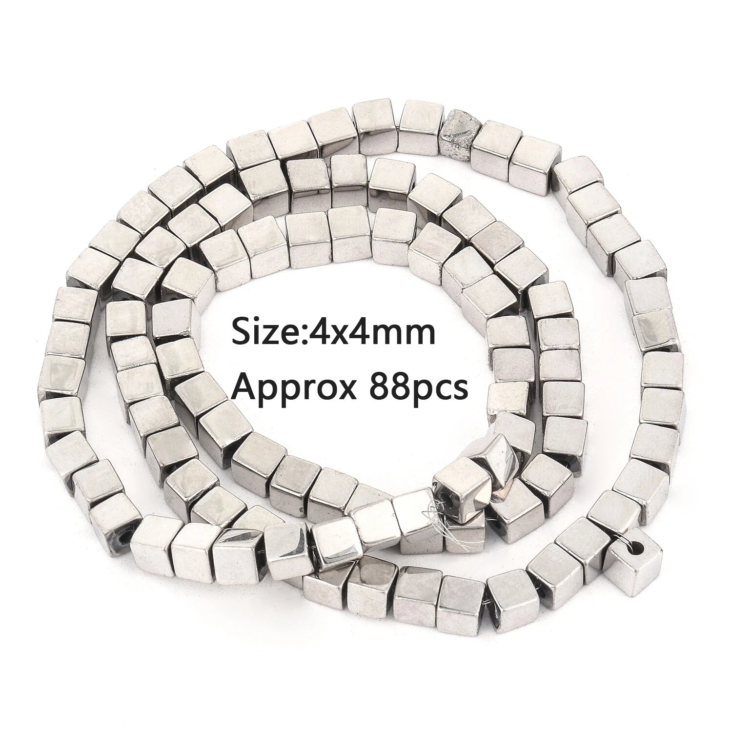 Родиевые гематитовые бусины Xilitata 15 дюймов Белый, 4x4mm