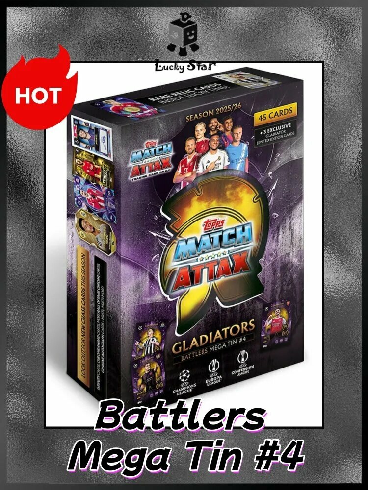 Карточка, Topps UCC Match Attax 2025/26 -Battlers Mega Tin #4 , Contains 45 Match Attax Cards Plus 3 Exclusive Gladiators LE Cards