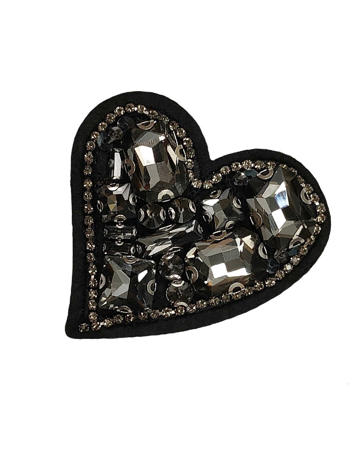 Сердце со стразами, нашивка для одежды, Черный - Вышитые края