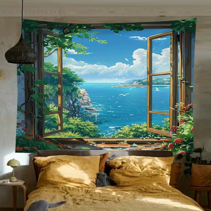 Ткань с изображением морского пейзажа, декоративная ткань в спокойном стиле, настенное покрытие для спальни, холст для