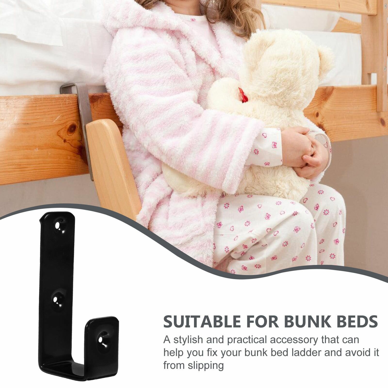 Черный крюк из металла для крепления лестницы двухъярусной кровати, пакетированный, с крепёжными шурупами