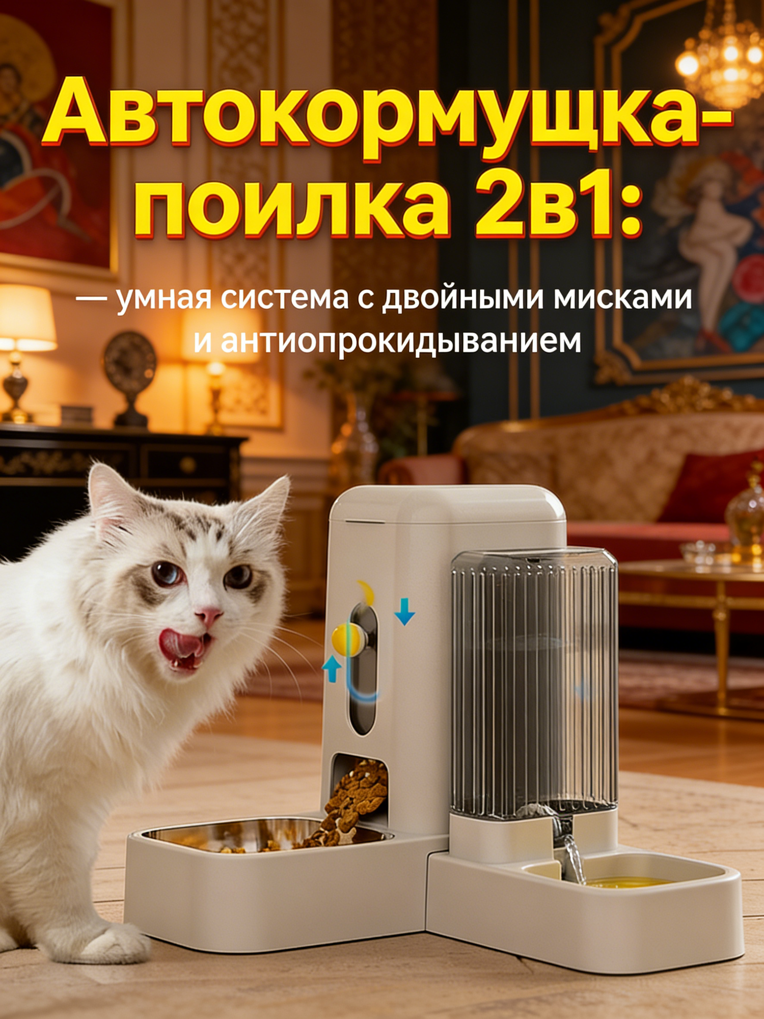 Автокормушка и поилка 2-в-1 - Умная система с антиопрокидыванием и двойными мисками-192012
