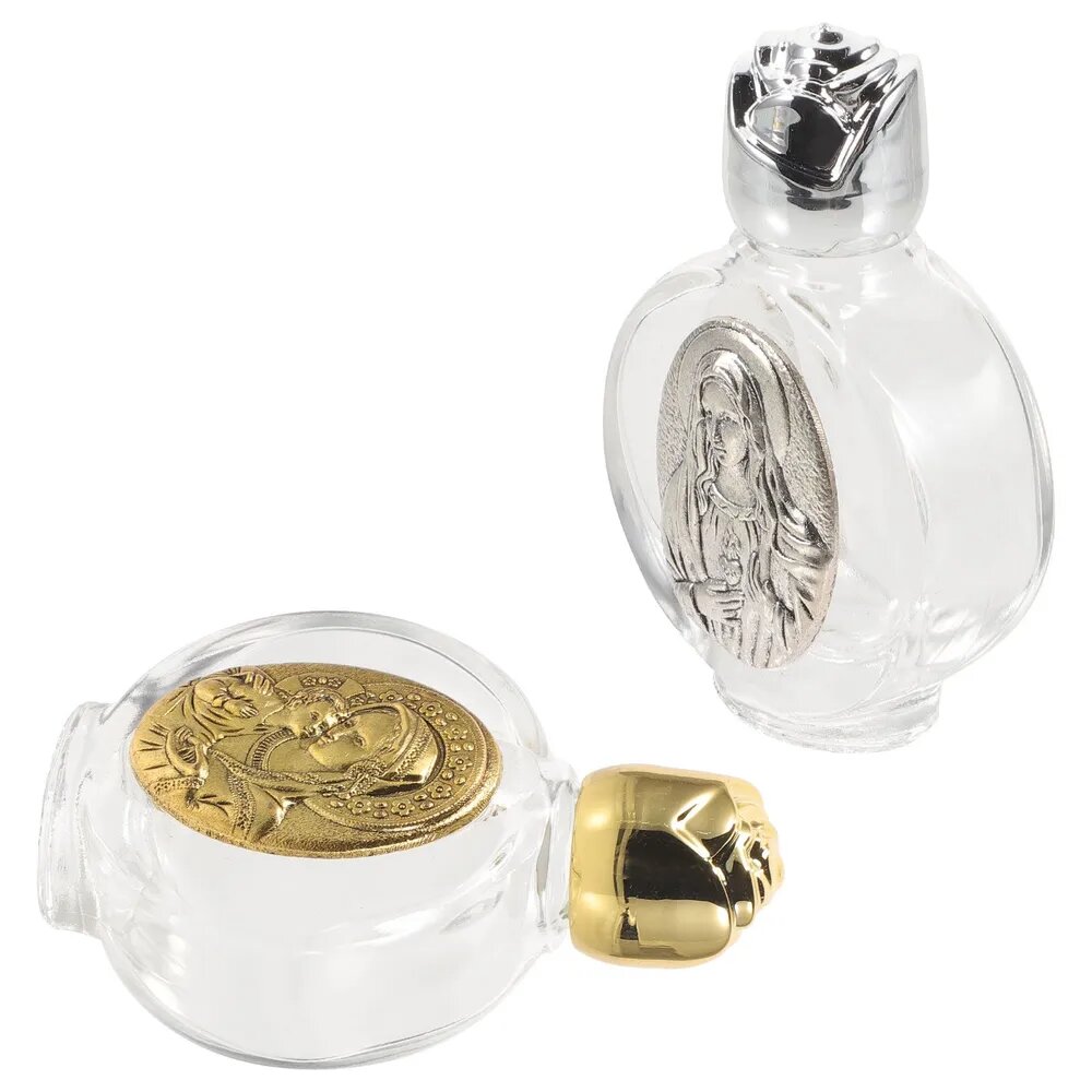Набор из 2 прозрачных стеклянных фляг для святой воды с объемным рисунком для домашнего использования